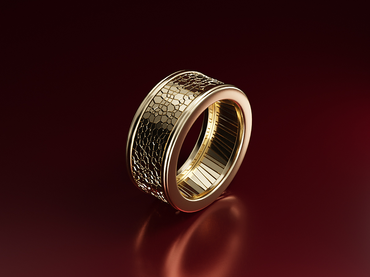 Gold Leather Double-Textured Ring. Custom Jewelry Design.