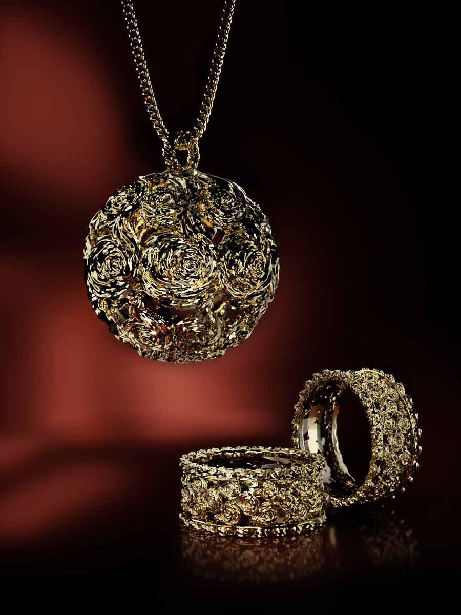 Rose Fantasy — Custom Jewelry Design of Pendant and Ring Sculpted ...